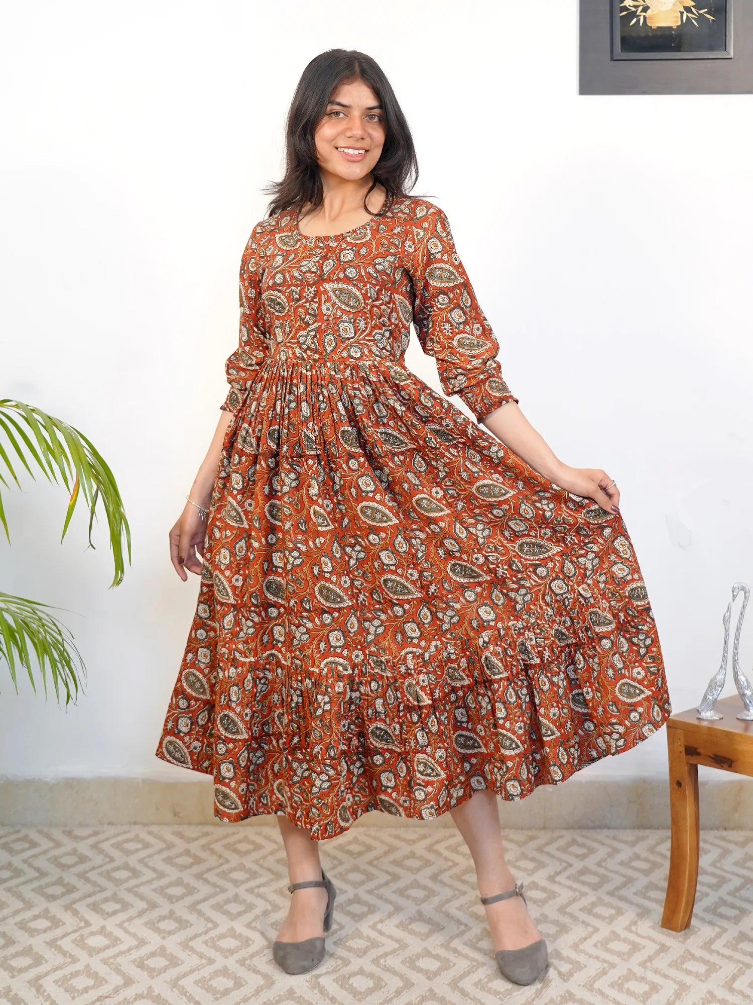 Kalamkari Earth Blossom COTTON Dress – BaSaKa