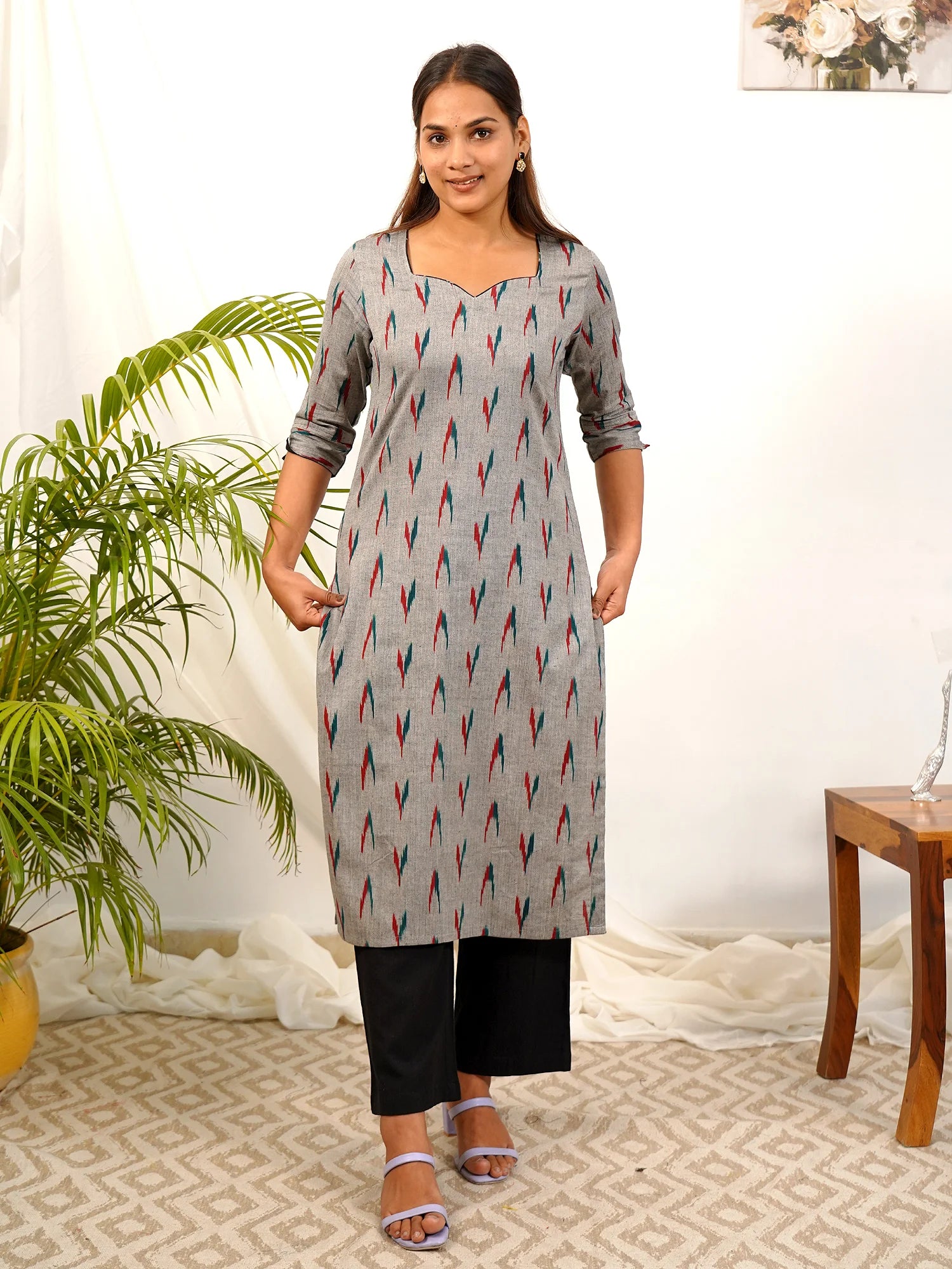 Grey IKKAT Handloom COTTON Kurta – BaSaKa