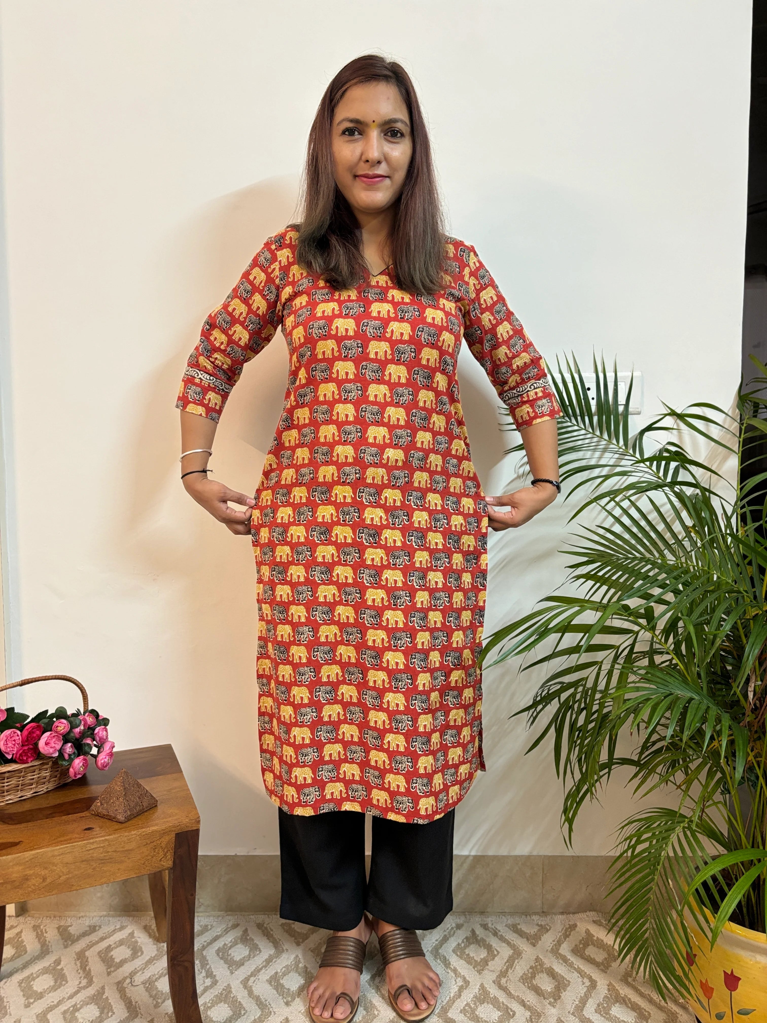 Black n Golden Elephants Cotton Kurta – BaSaKa