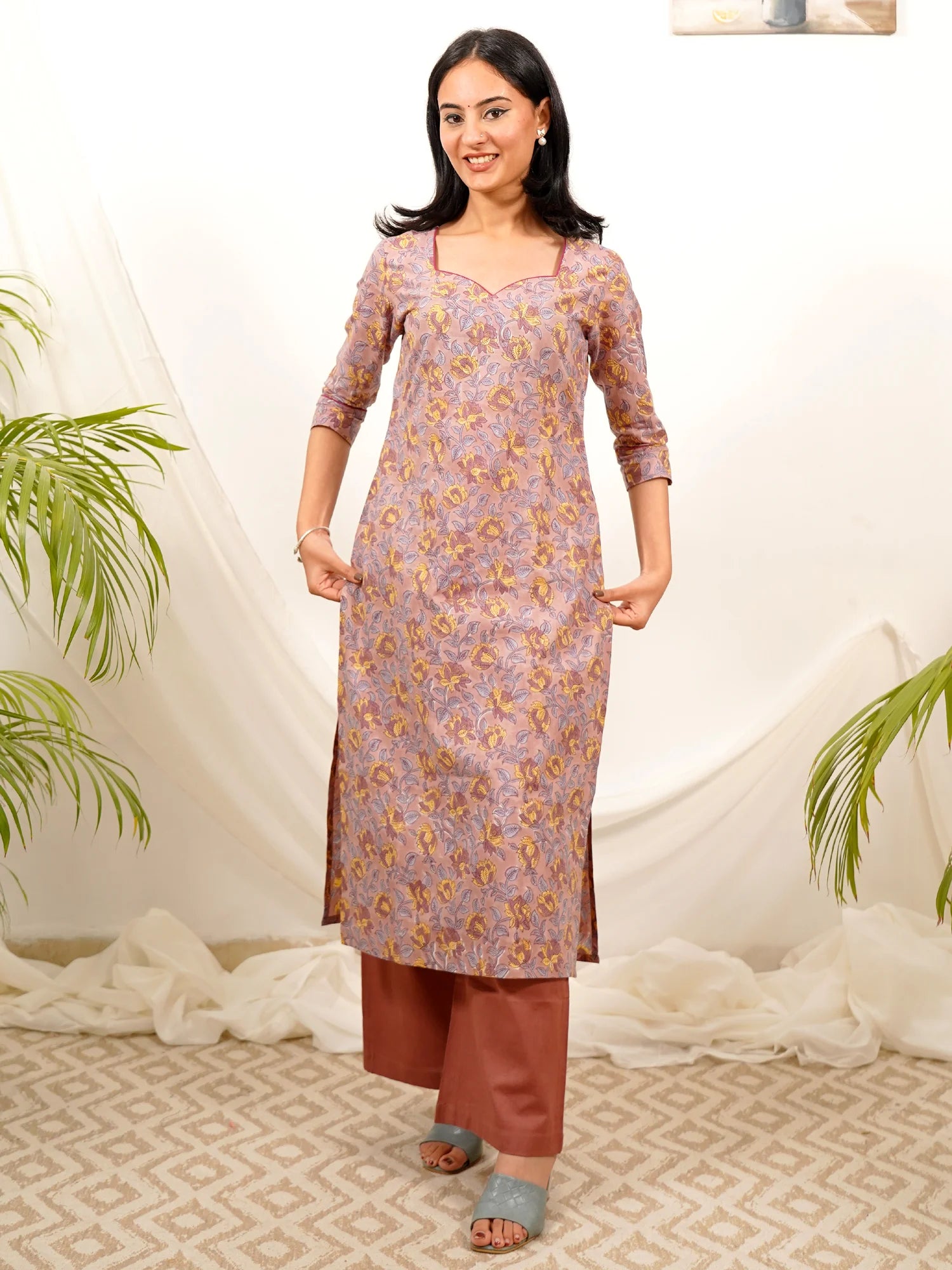 Pastel Purple Floral COTTON Kurta – BaSaKa