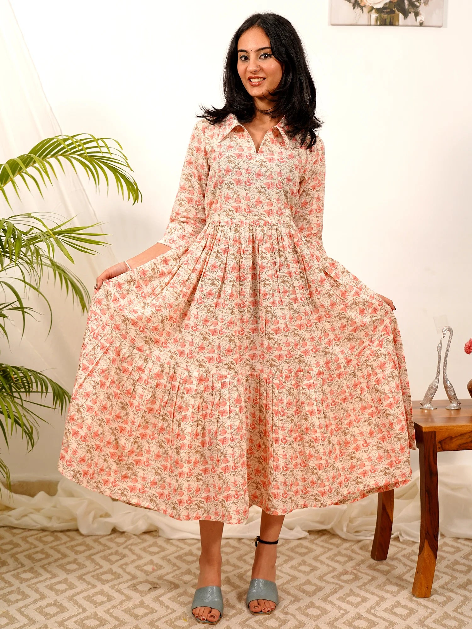 Rosewood Blossom COTTON Tiered Dress – BaSaKa